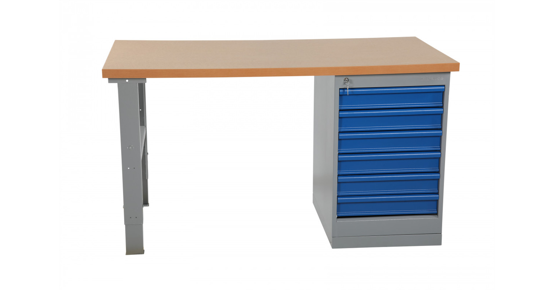 Munkapad fiókrendszerrel, 6 fiók, 2000 mm, munkalap - Erősített